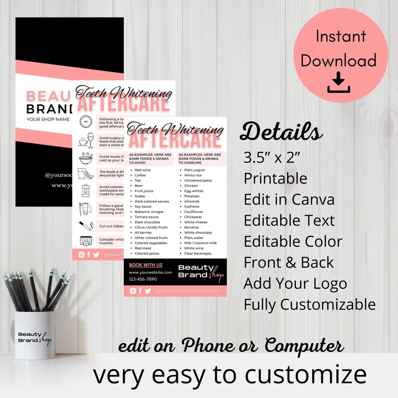 Editable Teeth Whitening Post Care Template, Printable Teeth Whitening ...