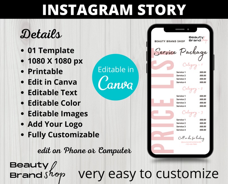 Instagram Price List Template Editable Price List IG Stories - Etsy