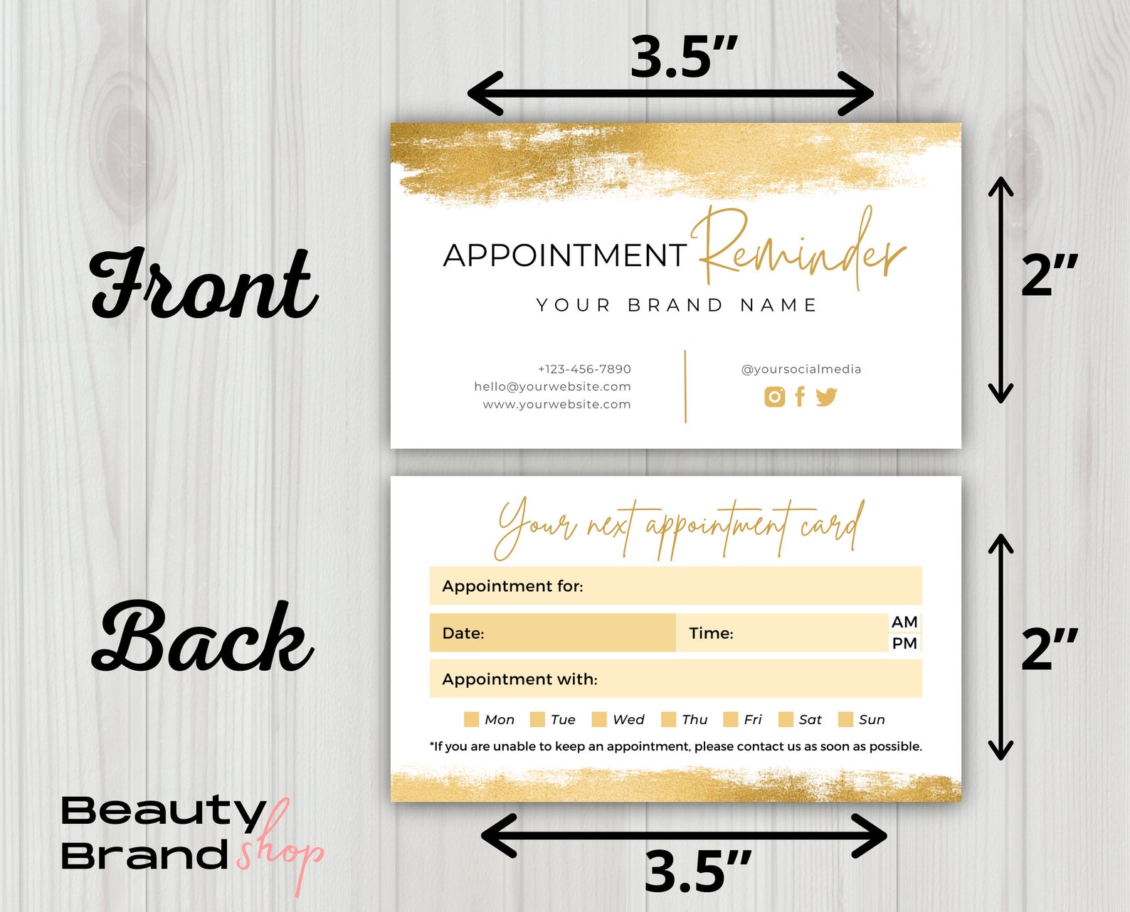 Gold Effect Next Appointment Card Template, Editable Appointment Cards ...