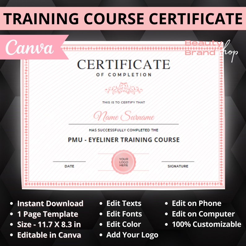 Certificate of Completion Template, Modern Certificate or Achievement Design, Pink Certificate ...