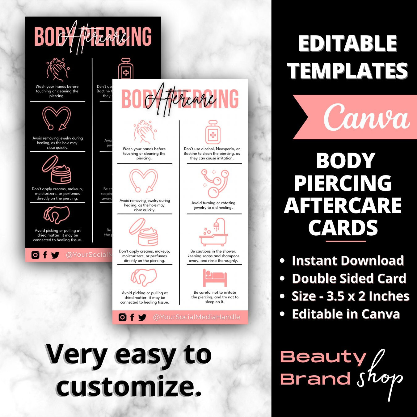 Body Piercing Aftercare Card, Body Piercing Care Card, Piercing After ...