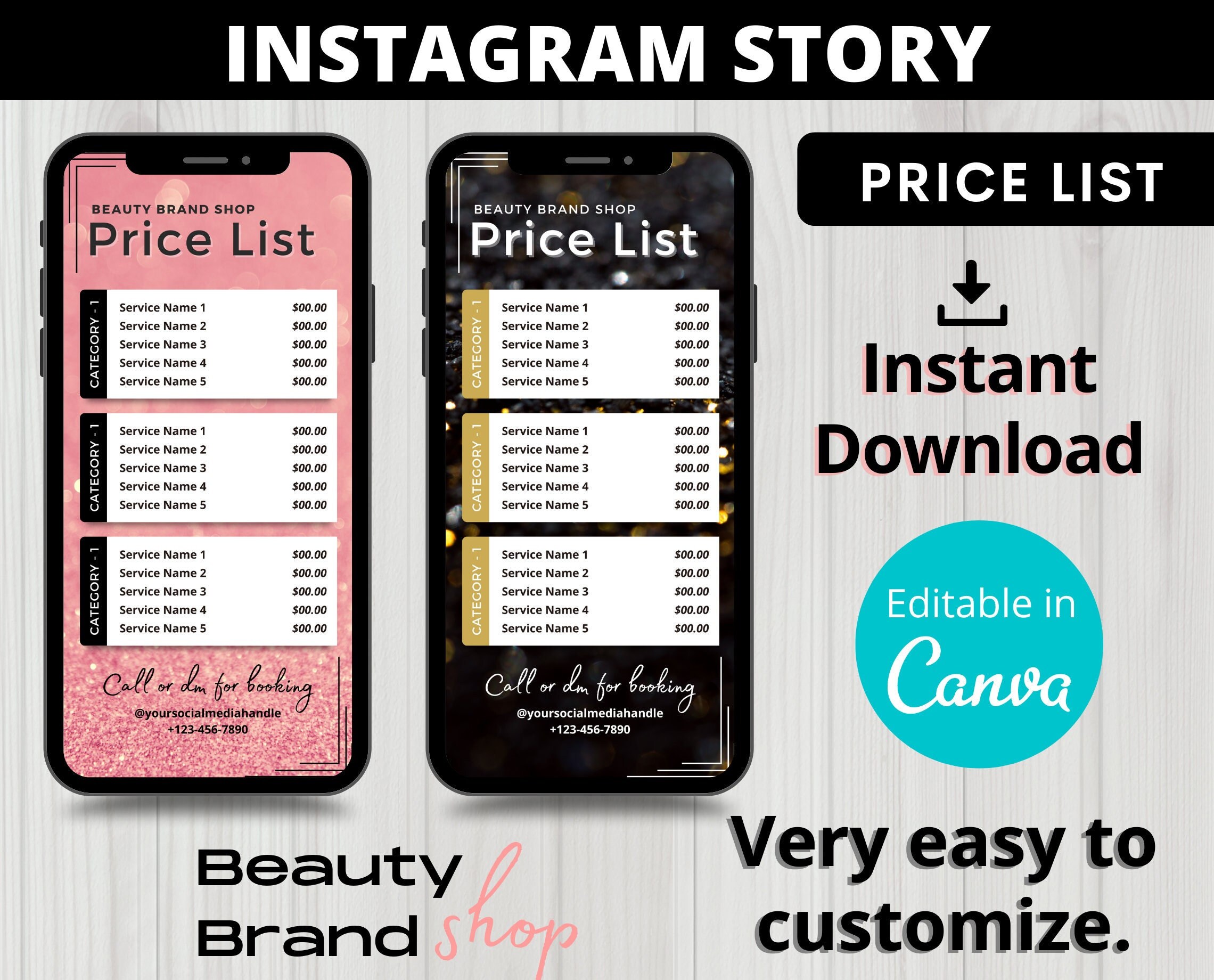 Instagram Price List Template for Story Highlights, IG Stories Price ...