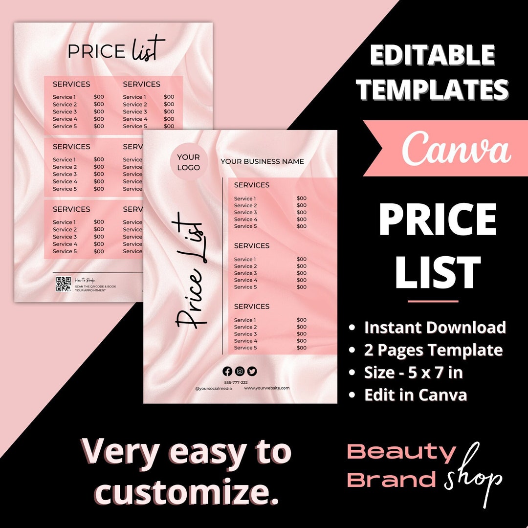 Stylish Price List Template for Makeup, Hair, Beauty, Spa, Lash ...