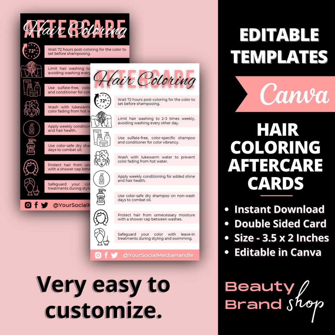 Editable Colored Hair Care Card Template, Dyed Hair Aftercare ...