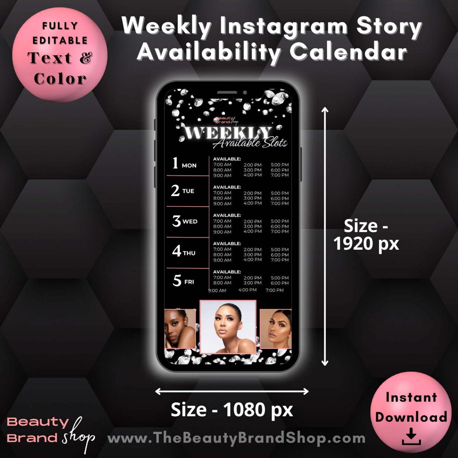 Weekly Availability Calendar Instagram Story, Black Pink Available ...