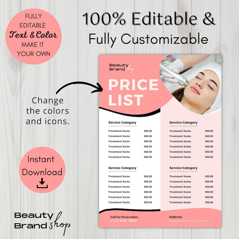 Editable Price List Template, Estheticians Beauty Spa Salons Price List ...