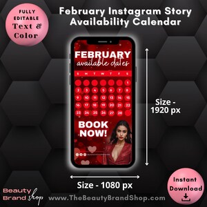 February Availability Calendar Instagram Story, Valentine's Day ...