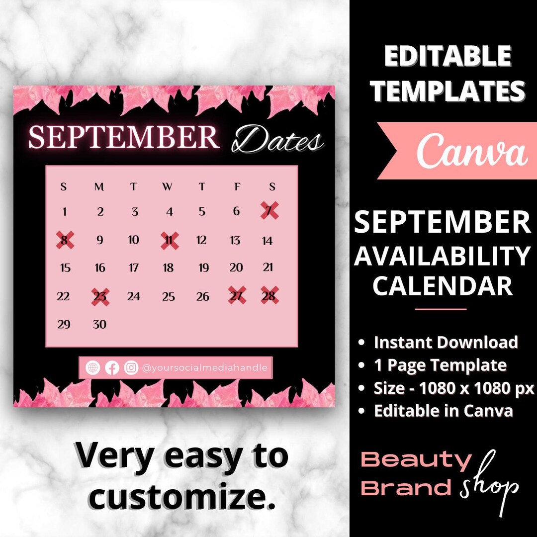 Editable September Fall Calendar, Booking Now Available, Appointment ...