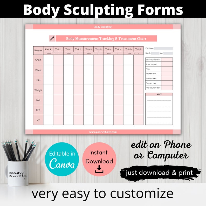 Editable Treatment Chart Body Sculpting Forms Body - Etsy