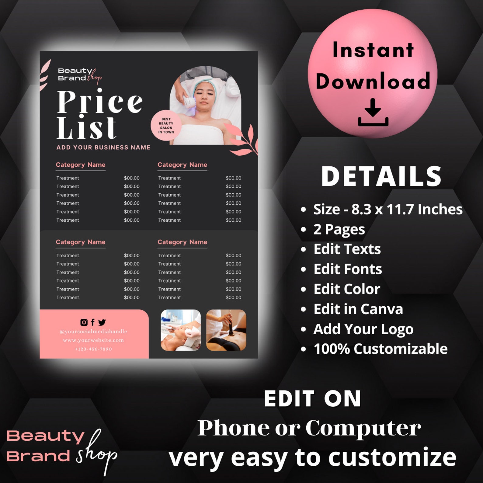 Editable Price List Template, Estheticians Beauty Spa Salons Price List ...