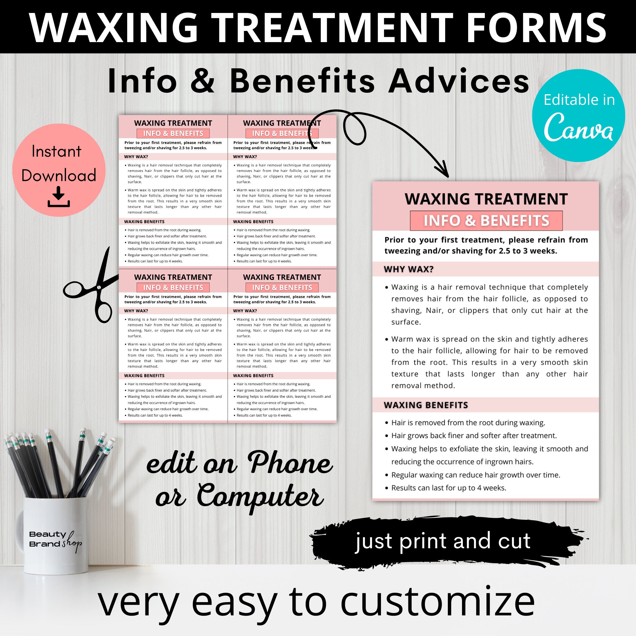 Waxing Treatment Client Intake Forms, Waxing Forms, Waxing Consultation ...