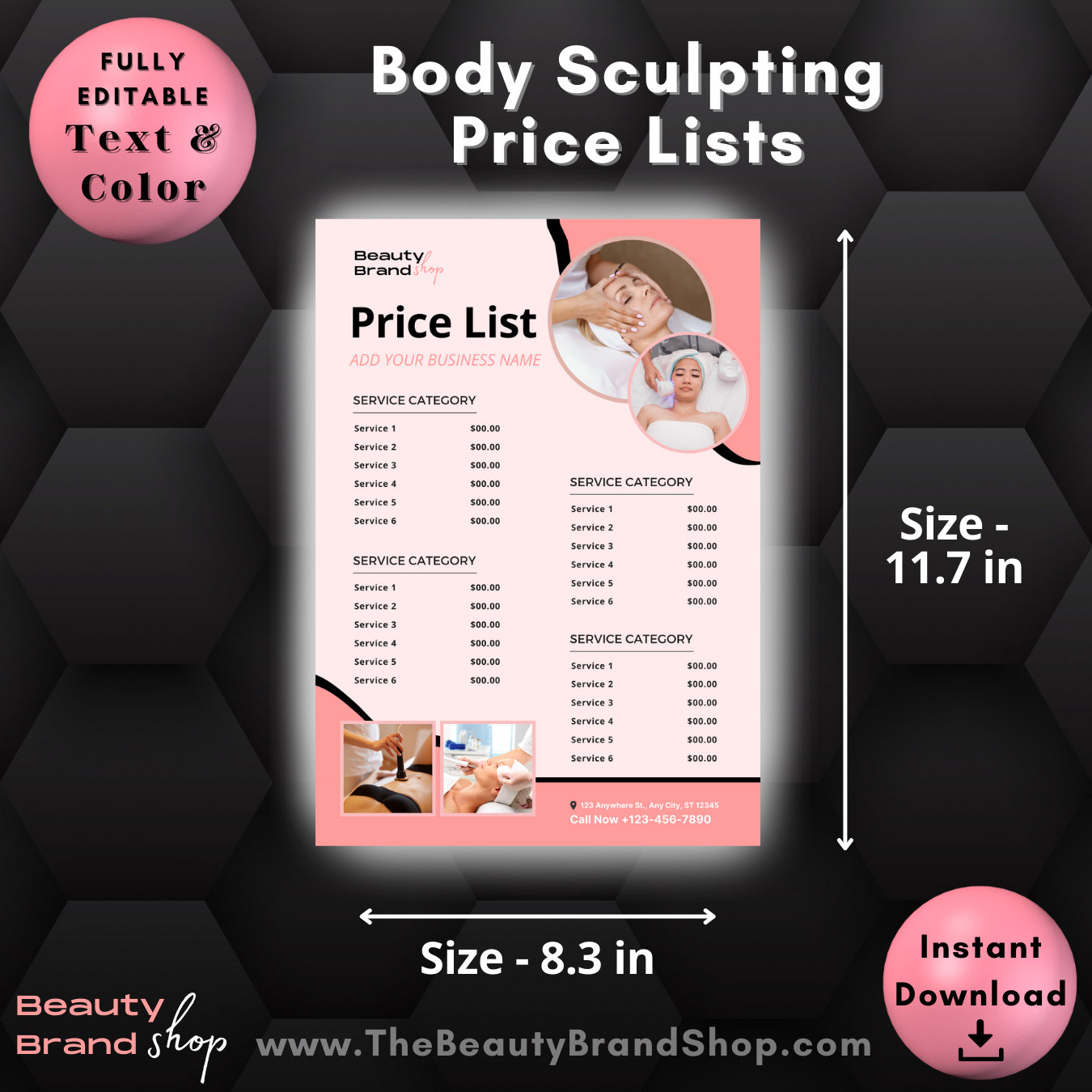 Body Sculpting Pricelist, Price List Template, Printable Pricing Menu ...