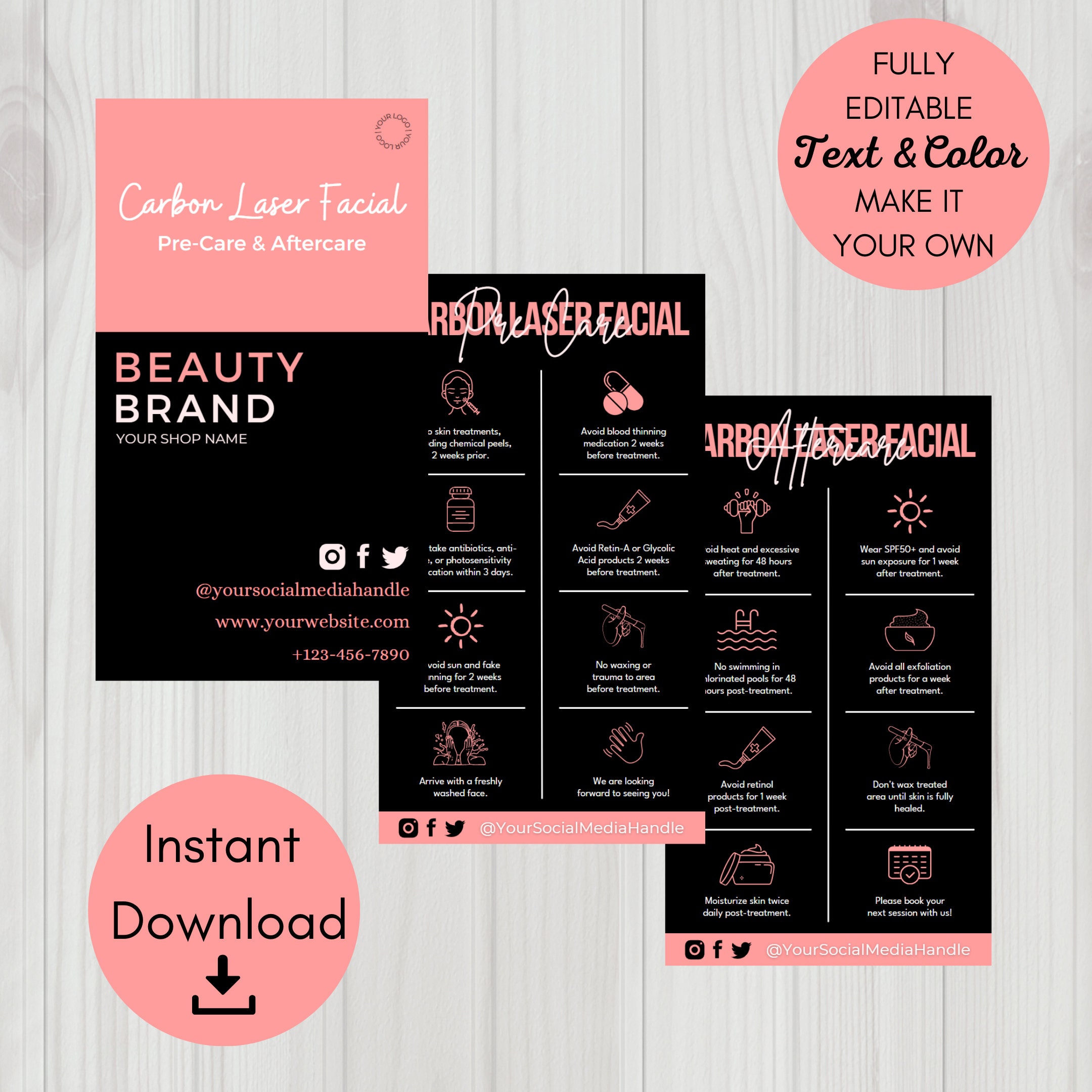 Carbon Laser Facial Pre and Aftercare Cards, Carbon Facial Care ...