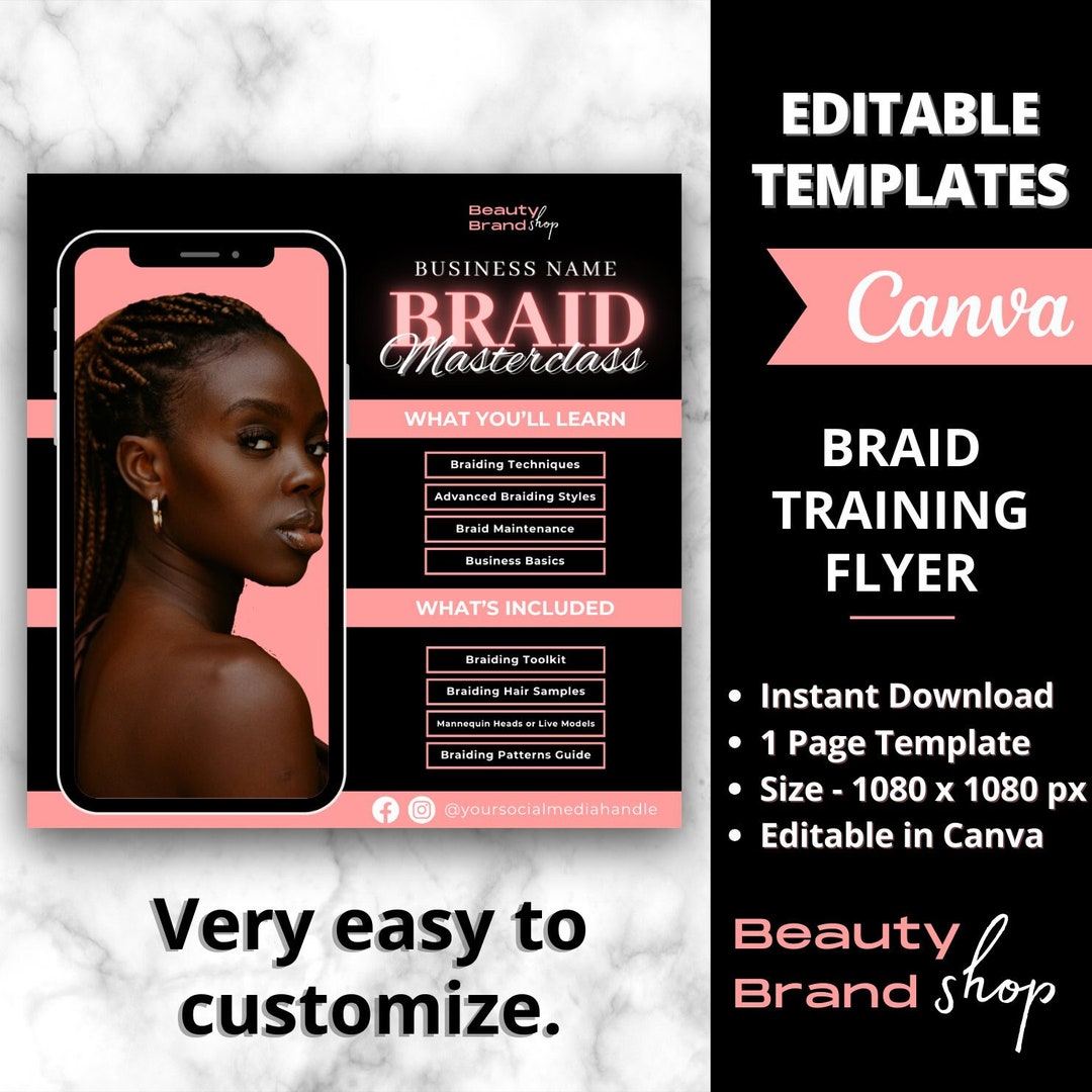 Braiding Course Flyer, DIY Flyer Template Design, Braid Training Flyer ...