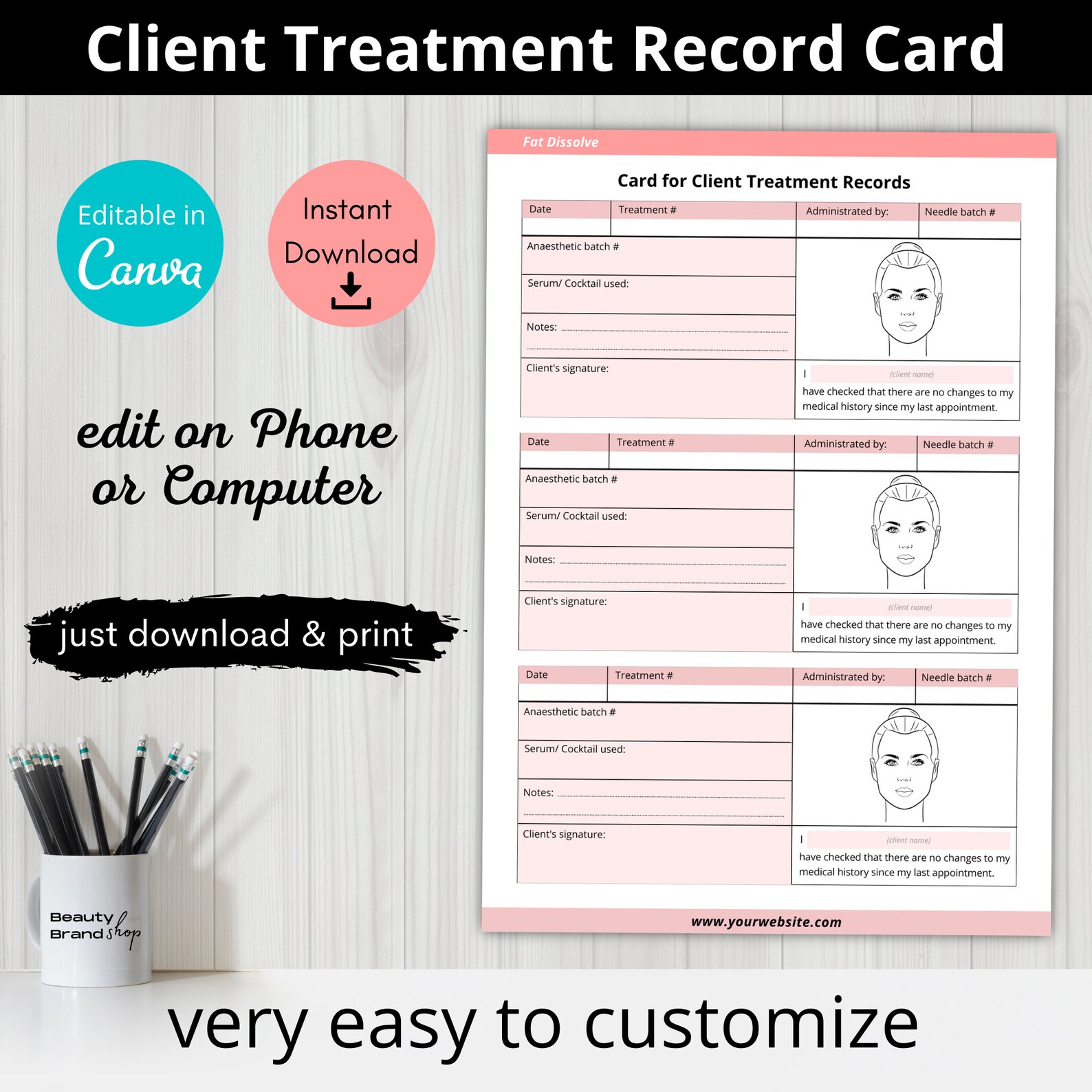 Client Record Form, Editable Fat Dissolve Forms, Client Treatment ...