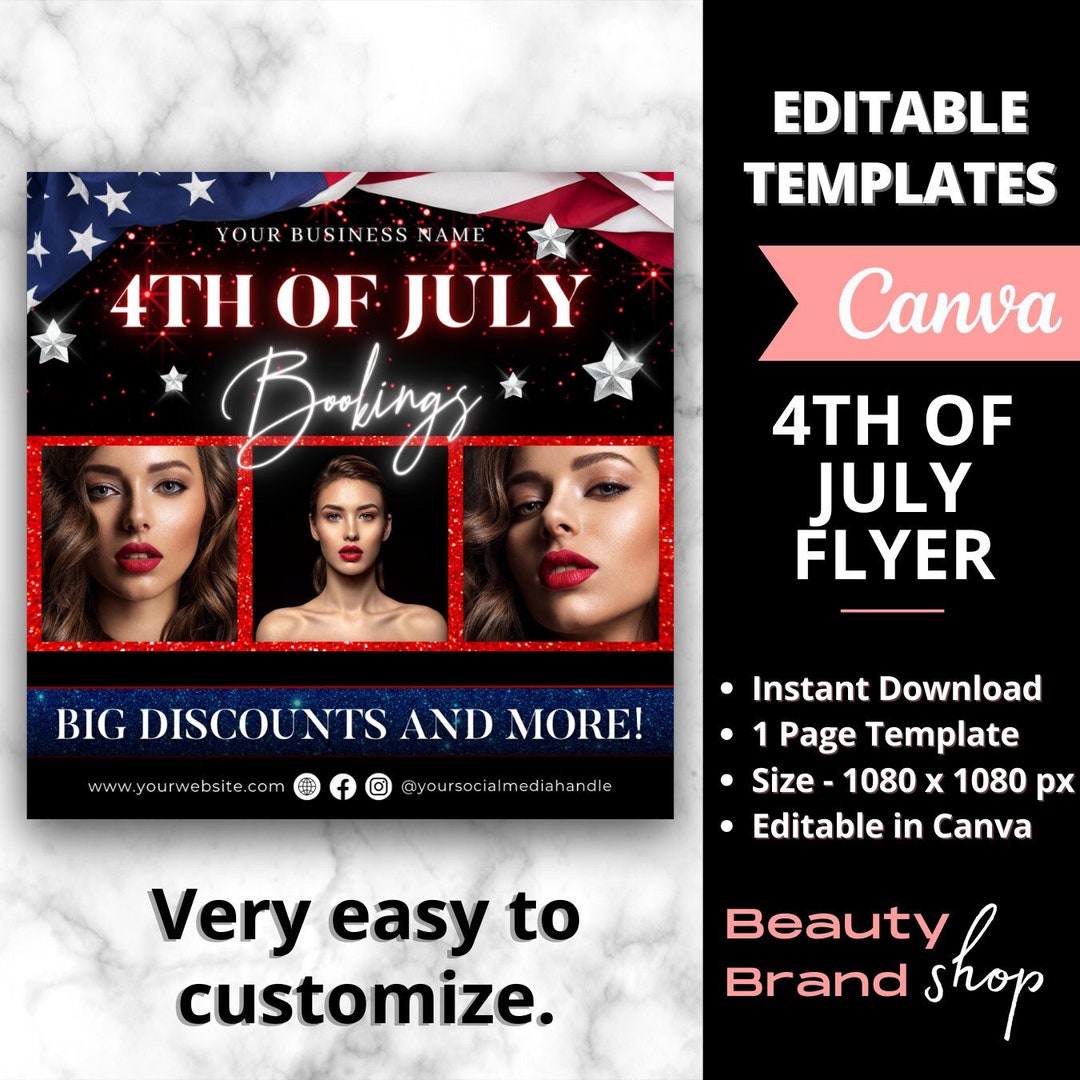 Fourth of July Booking Flyer, DIY Flyer Template Design, Appointment ...