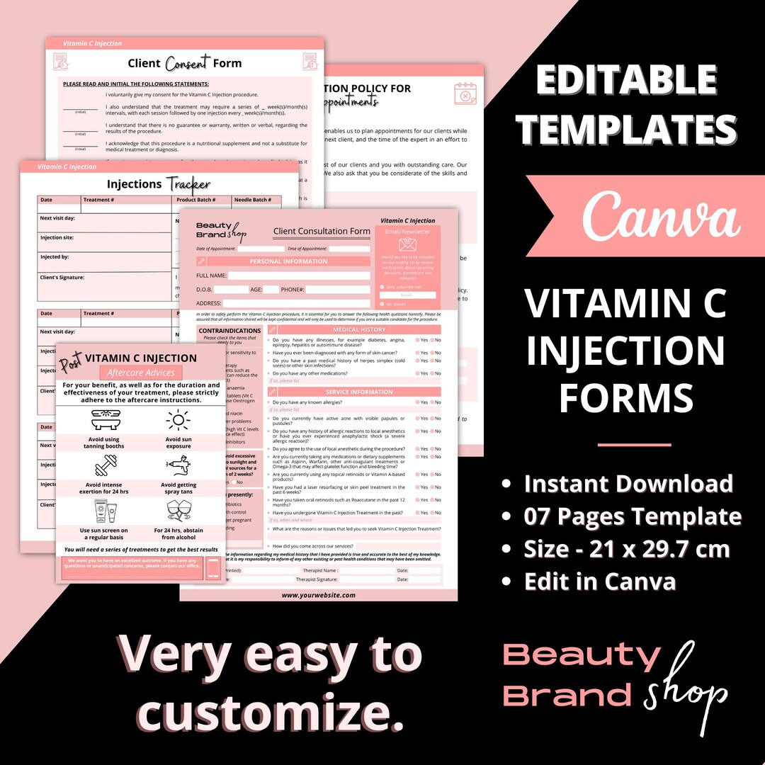 Vitamin C Injection Forms, Consent Form, Vitamin C Injectables Form ...