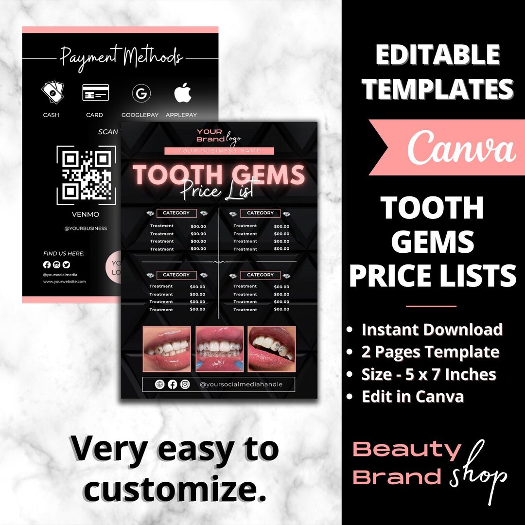 Tooth Gems Price Lists, Tooth Gem Instagram Template, Tooth Jewelry ...