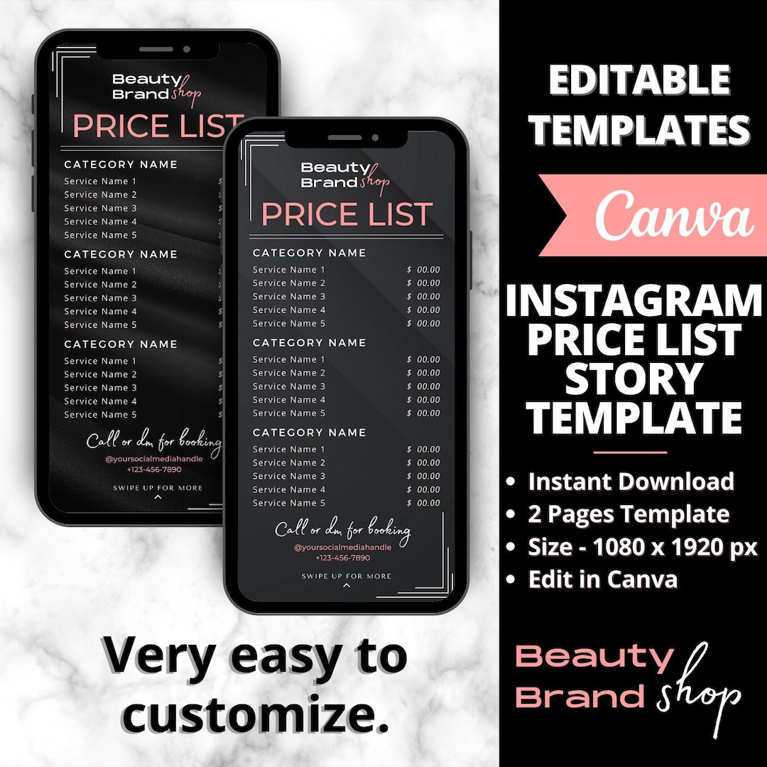 Instagram Story Price List, Instagram Price List Template, IG Stories ...