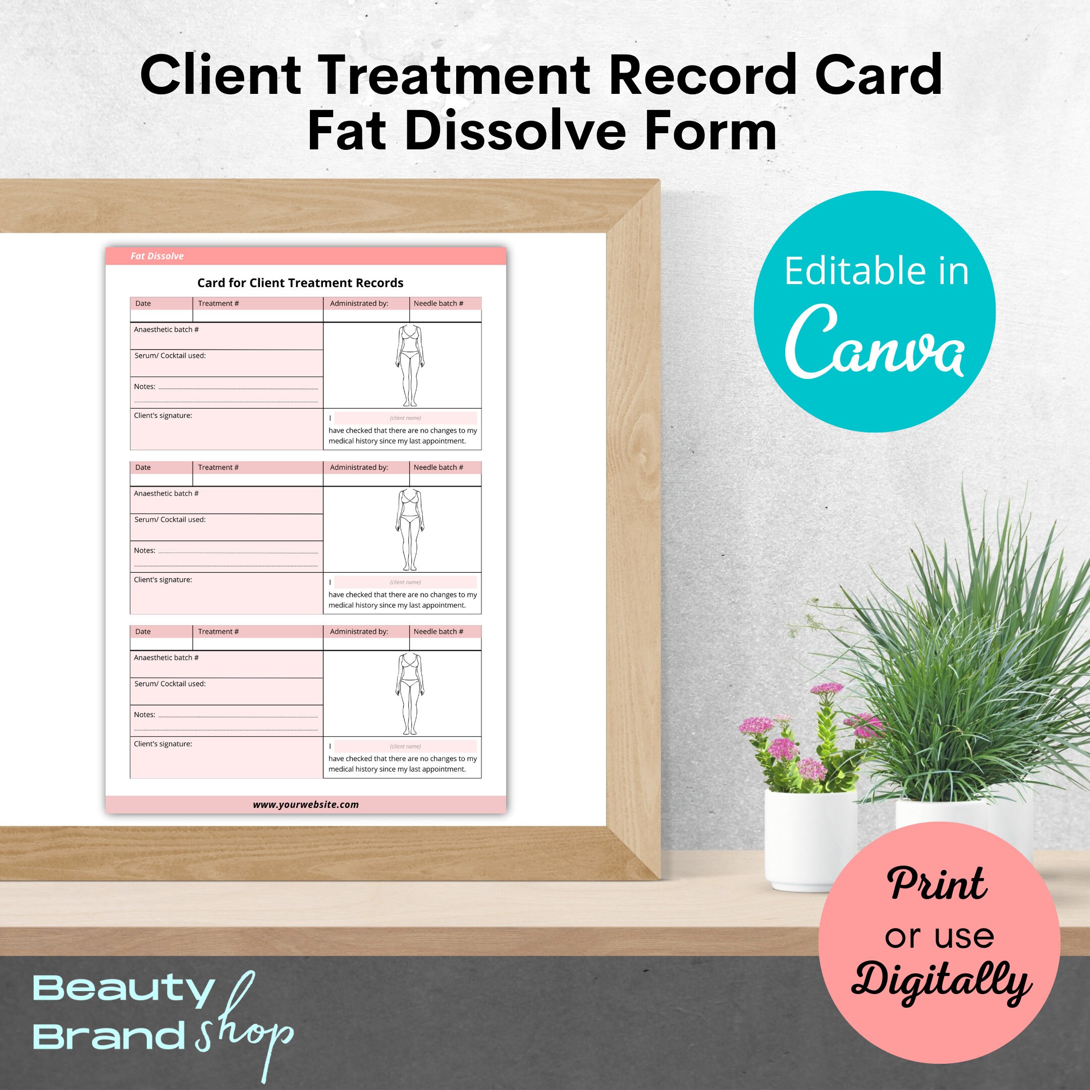 Client Treatment Record Card, Editable Fat Dissolve Forms, Client ...