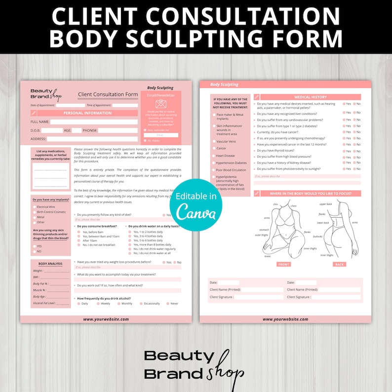 Editable Consultation Form, Body Sculpting Forms, Body Contouring ...