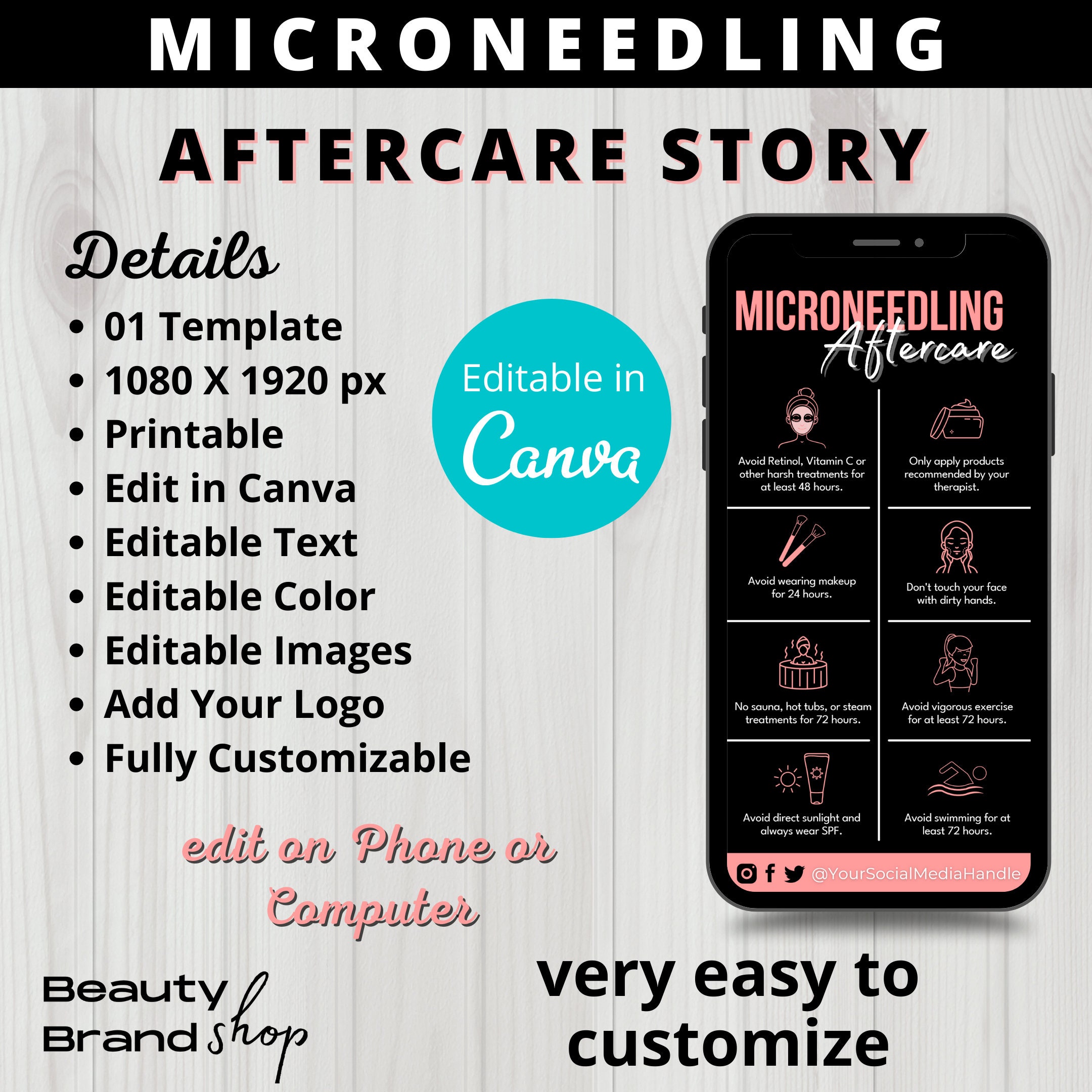 Microneedling Aftercare Story, Microneedling Aftercare Template, Micro ...
