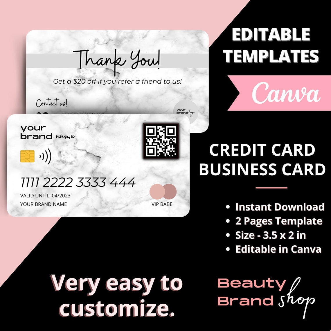 Credit Card Styled Business Card, Business Card With QR Code, Credit ...