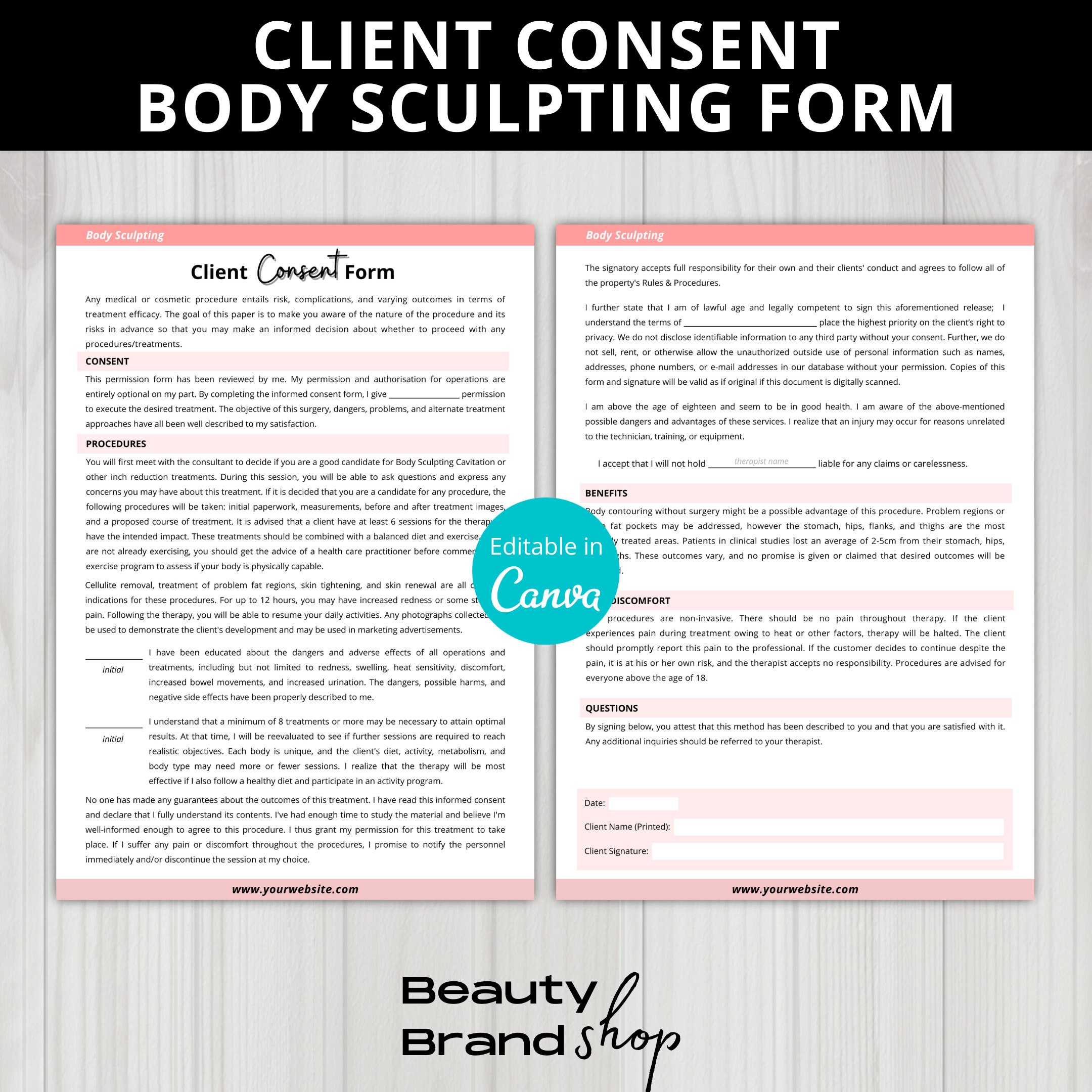 Editable Consent Form, Body Sculpting Forms, Body Contouring Consent ...