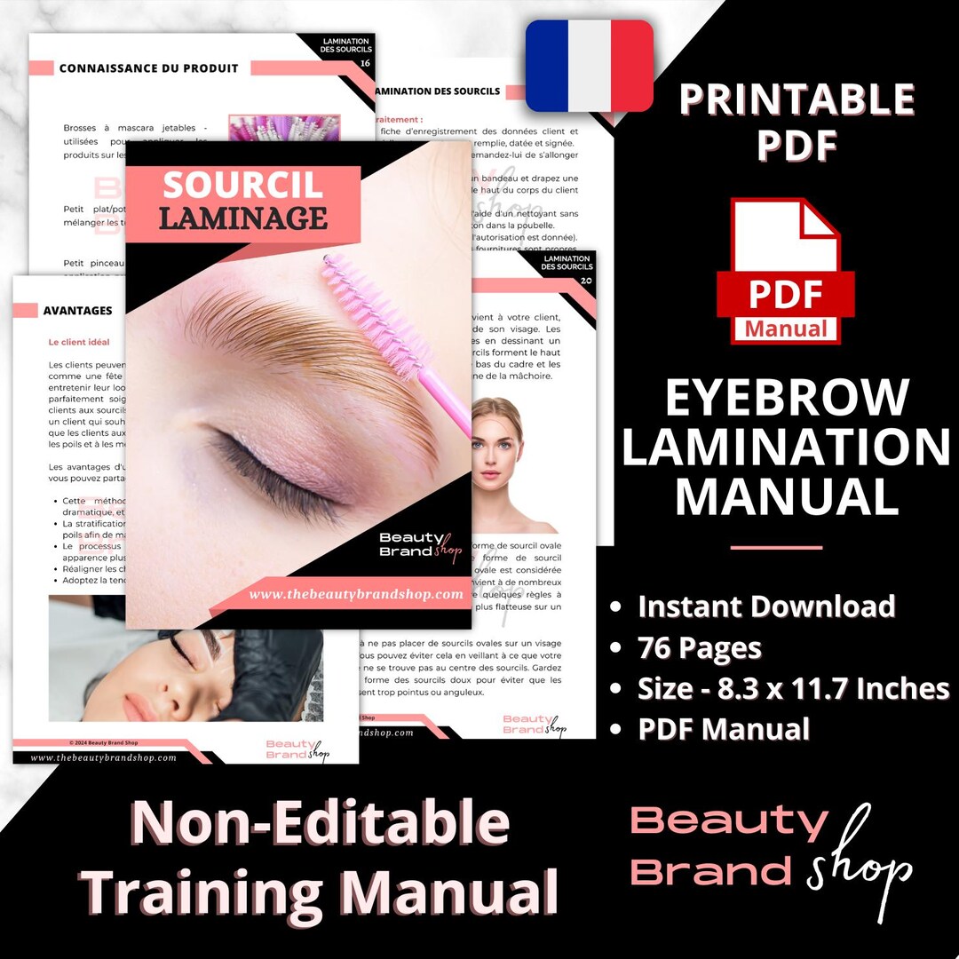 FRENCH Version- Eyebrow Lamination Manual, Brow Lifting Manual, Eyebrow Lamination Training ...