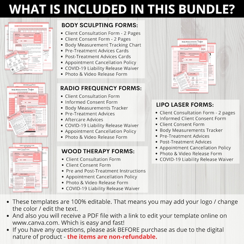 Body Sculpting Forms Templates, Wood Therapy, Radio Frequency, Laser ...