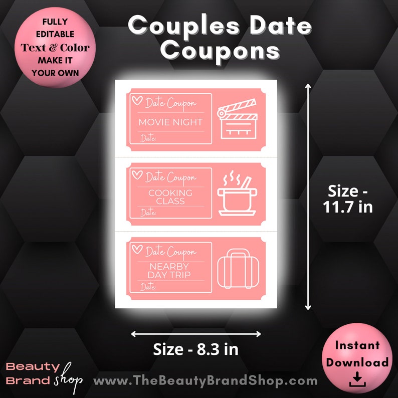 Couples Date Coupons Templates, Valentine's Day Coupon Printable, Love ...