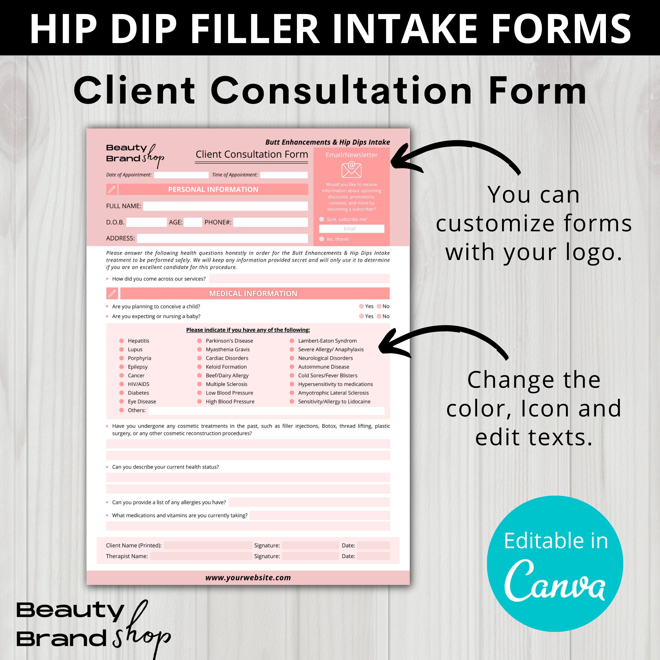 Butt Enhancements/ Hip Dips Intake Form, Hip Dip Filler Intake Form ...