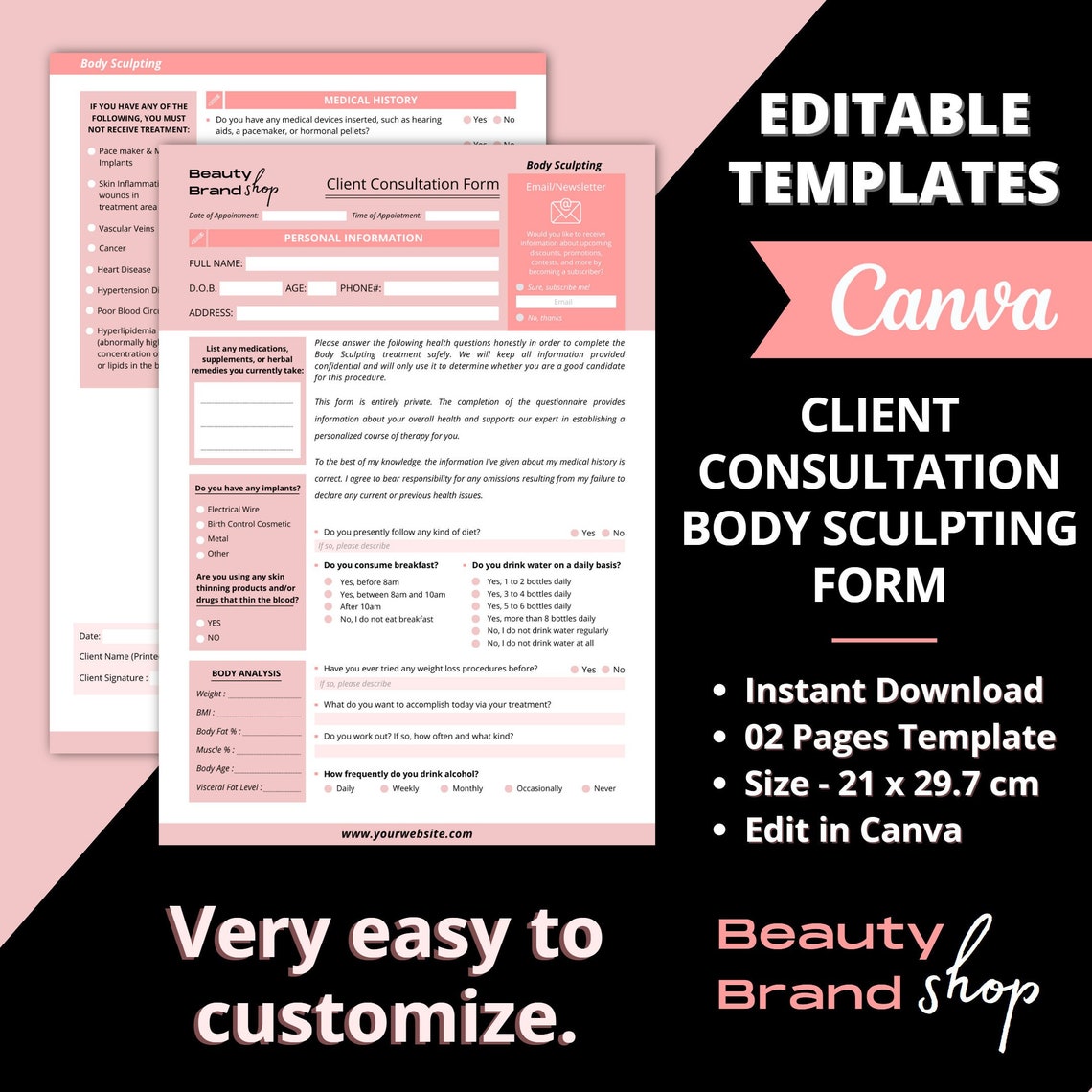 Editable Consultation Form, Body Sculpting Forms, Body Contouring ...