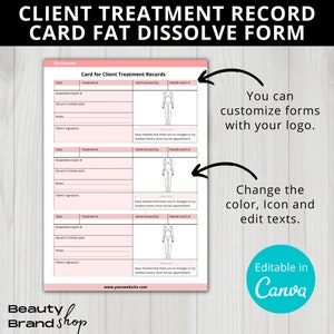 Client Treatment Record Card, Editable Fat Dissolve Forms, Client ...