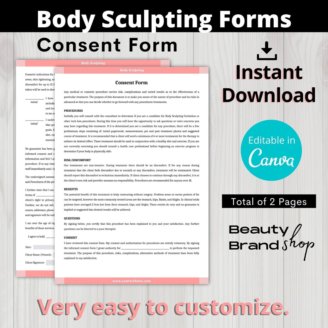 Editable Consent Form Body Sculpting Forms Body Contouring - Etsy Canada