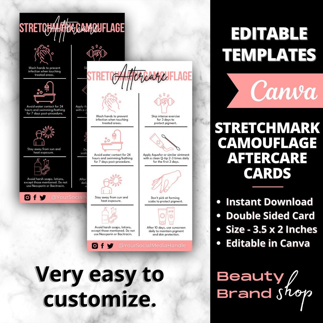 Stretchmark Camouflage Aftercare Cards, Editable Digital Scar and ...