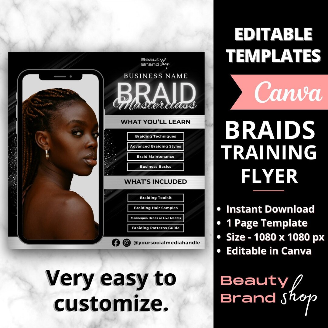 Braiding Course Flyer, DIY Flyer Template Design, Braid Training Flyer ...