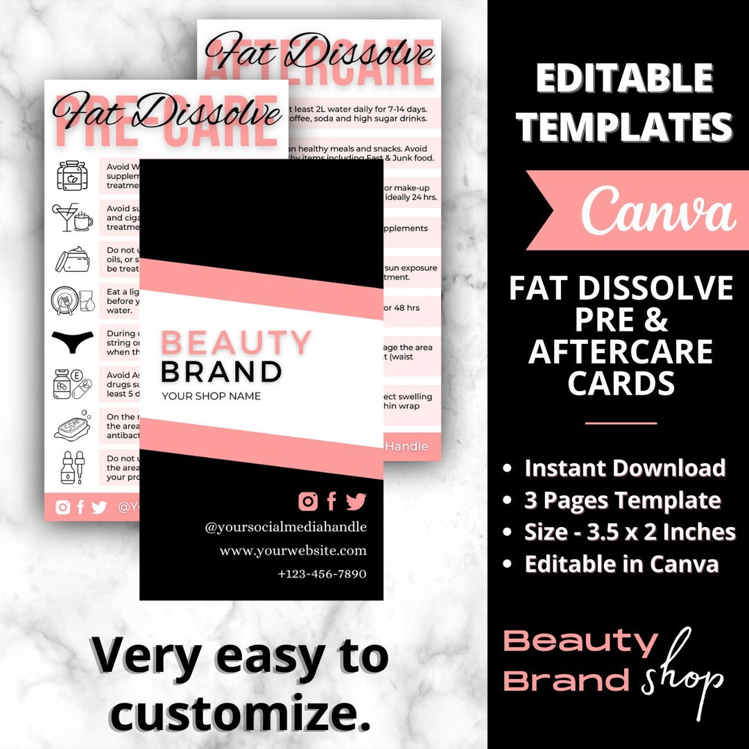 Fat Dissolve Cards, Pre Care and Post Care Business Cards, Fat ...