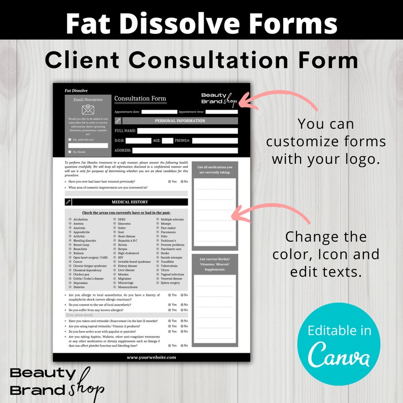 Client Consultation Form Fat Dissolving Forms Fat Dissolving - Etsy