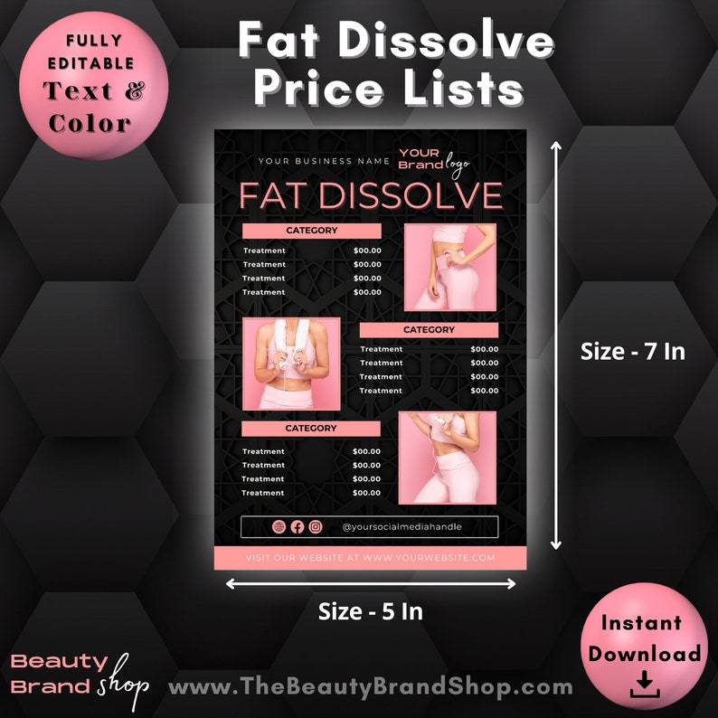 Fat Dissolve Price Lists, DIY Fat Dissolve Price List Flyer Design, Body Contouring Menu, Body ...