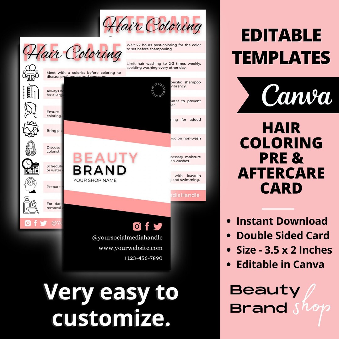 Editable Colored Hair Care Card Template, Dyed Hair Aftercare ...