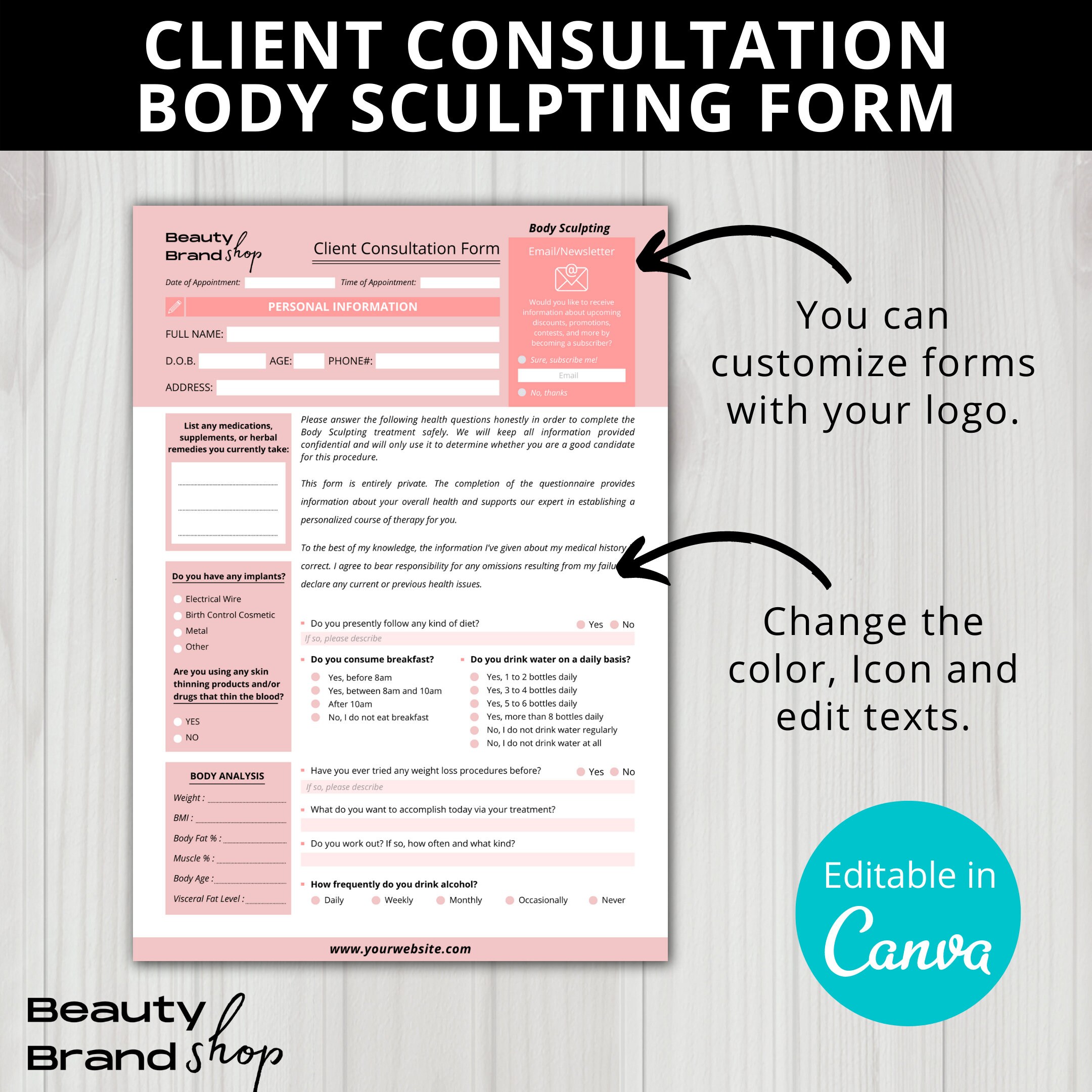 Editable Consultation Form, Body Sculpting Forms, Body Contouring ...