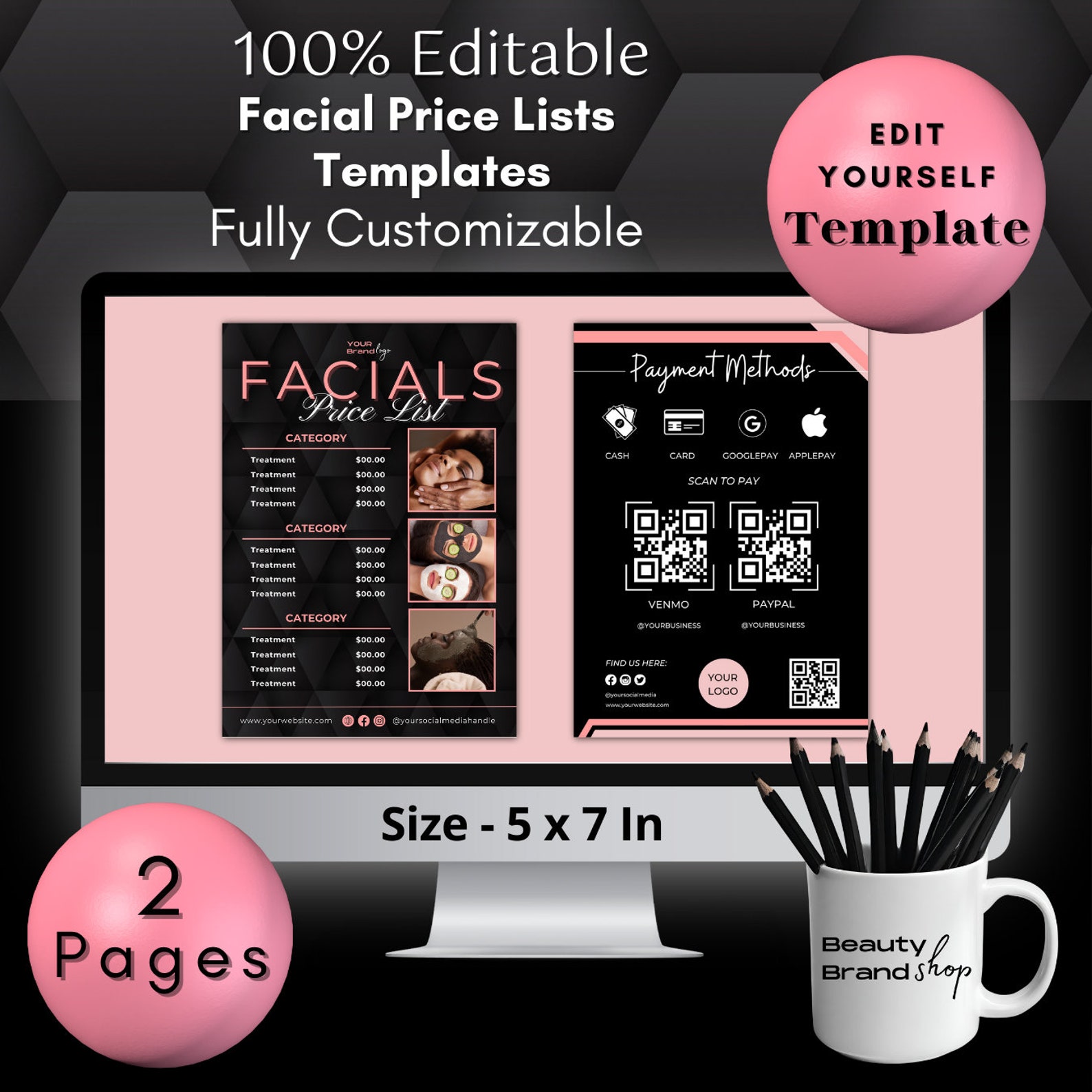 Facials Price List, Beauty Salon Flyer Pricelist Template, Price Menu ...
