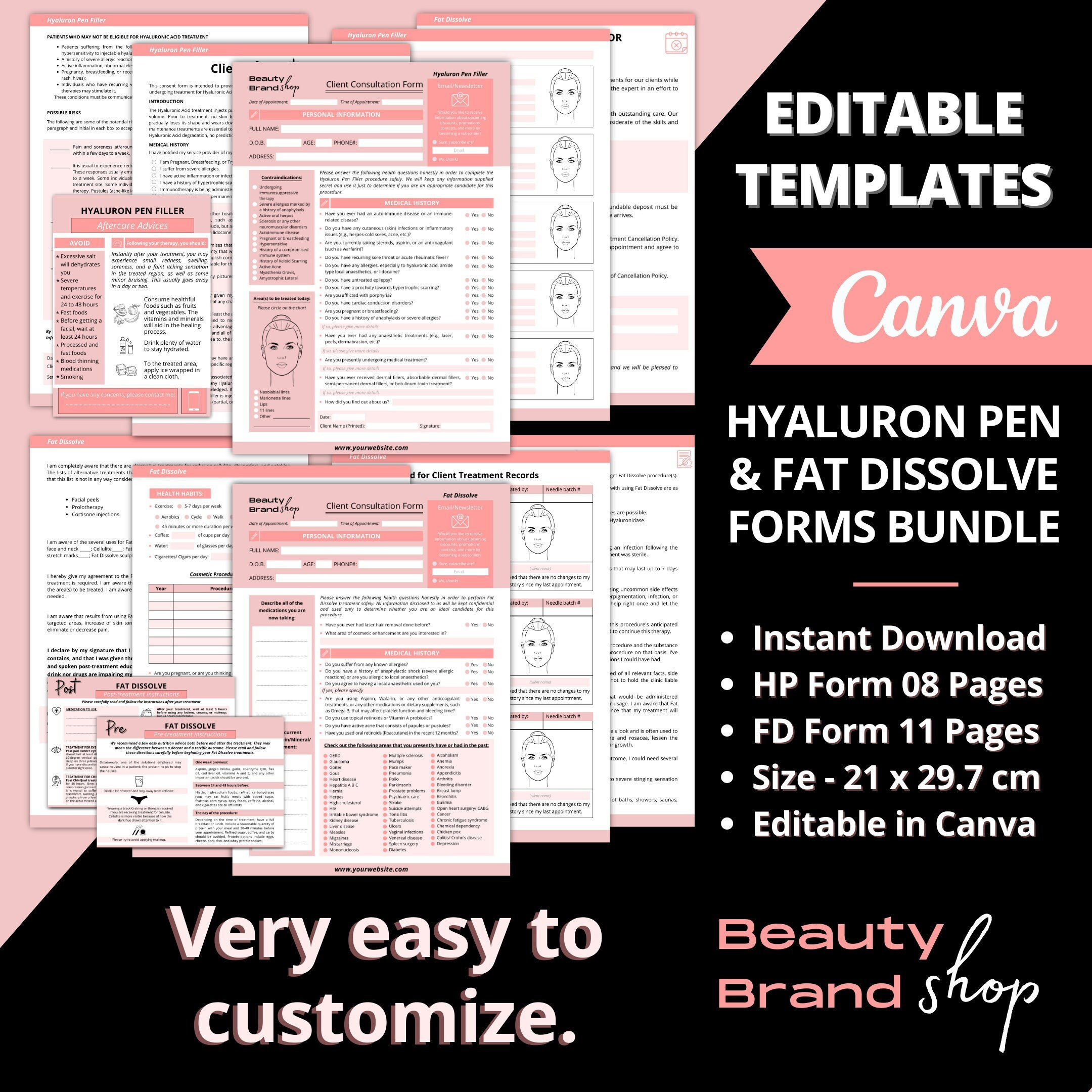 Hyaluron Pen Forms Bundle Templates, Hyaluron Pen Forms, Fat Dissolve ...