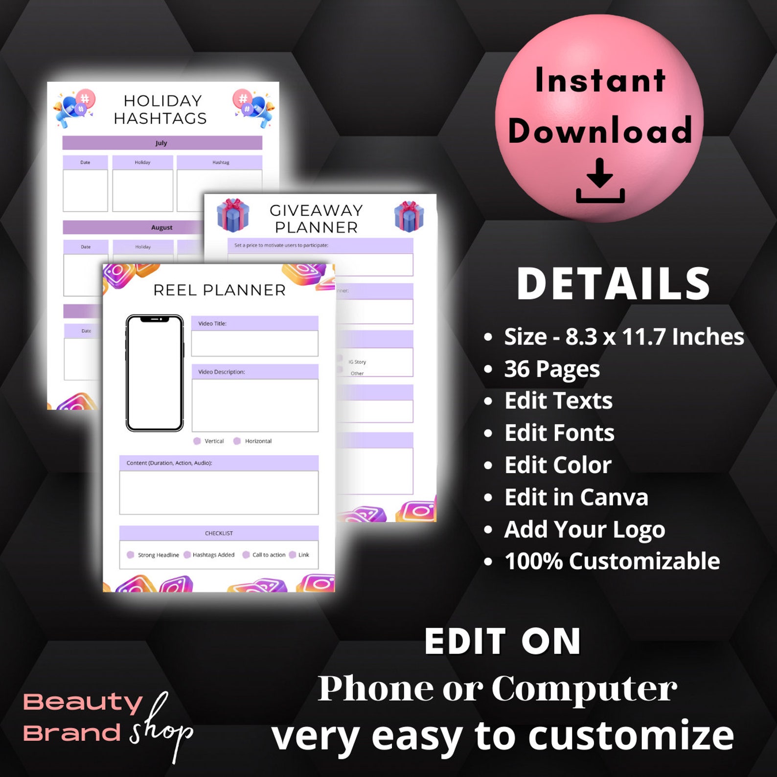 Instagram Marketing Content Planner, Instagram Marketing Planner ...