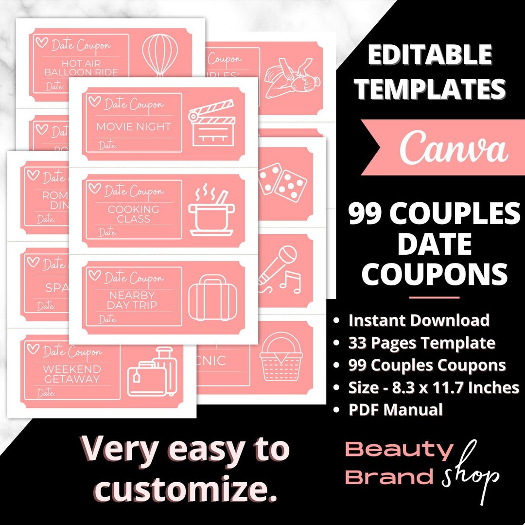 Couples Date Coupons Templates, Valentine's Day Coupon Printable, Love ...