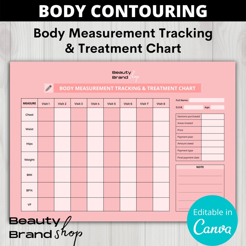 Body Sculpting Body Measurement Form, Treatment Chart, Body Measurement ...