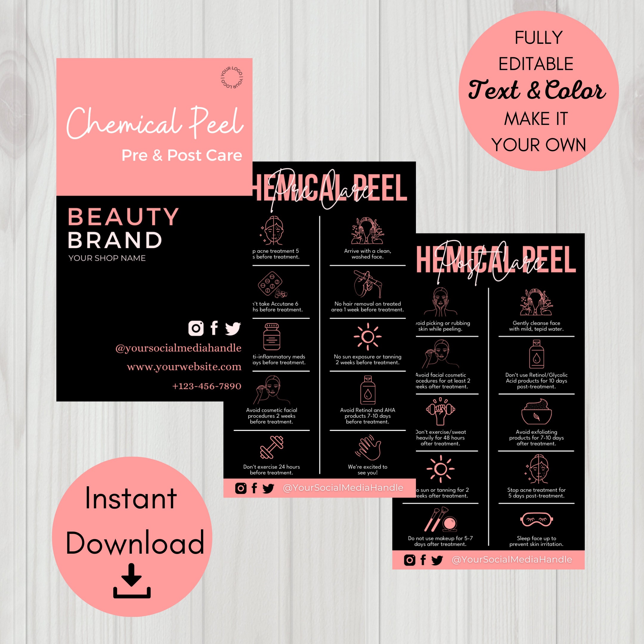 Chemical Peel Pre and Post Care Cards, Chemical Peel Aftercare Cards ...