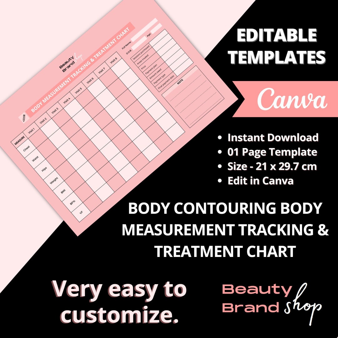Body Sculpting Body Measurement Form, Treatment Chart, Body Measurement ...