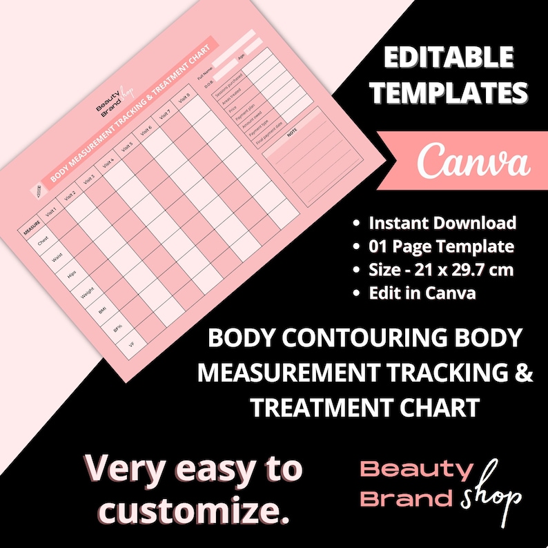 Body Sculpting Body Measurement Form, Treatment Chart, Body Measurement ...